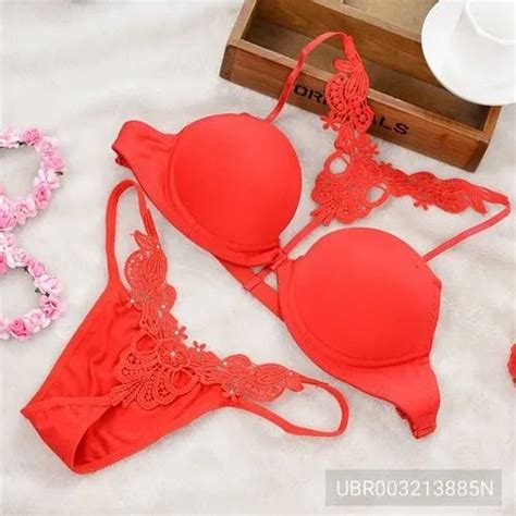 Lycra Cotton Red Sexy Lingerie Elegant Bra Panty Set Mid At Rs 850