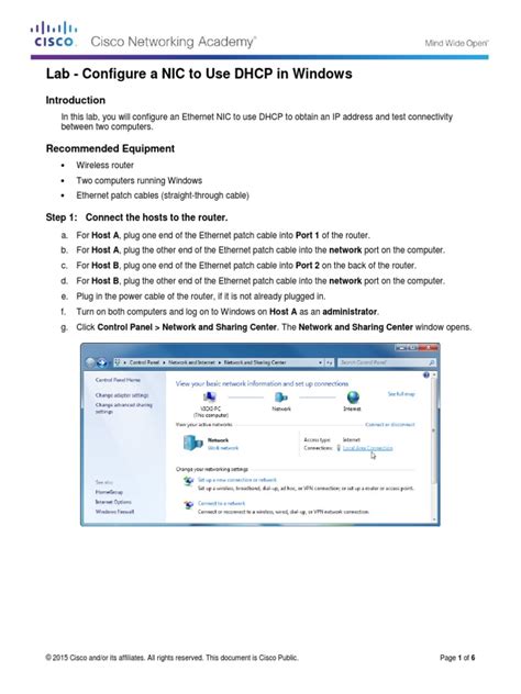 Lab Configure A Nic To Use Dhcp In Windows 7 Pdf Ip Address Internet Architecture