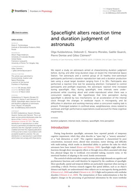 Pdf Spaceflight Alters Reaction Time And Duration Judgment Of Astronauts