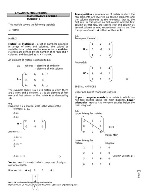 Lesson 1 2matrix And Determinants 1 Pdf Matrix Mathematics Determinant