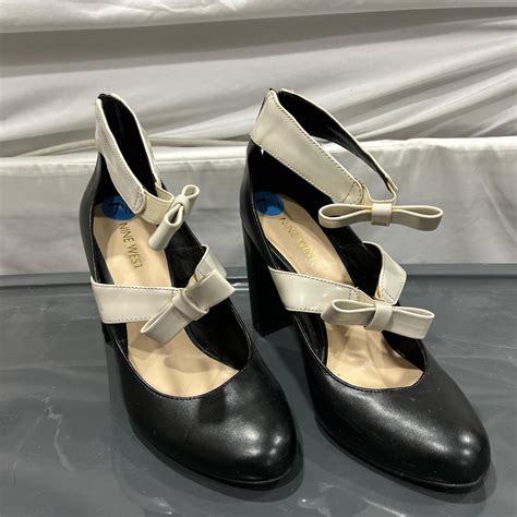 Nine West Black And White Bow 4 Inch Heals Depop