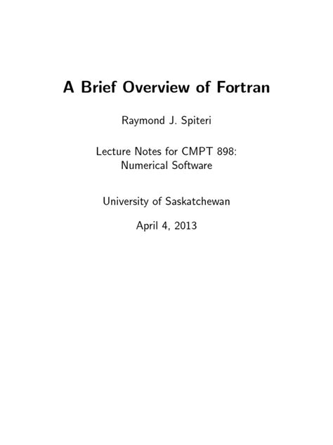 A Brief Overview Of Fortran Pdf