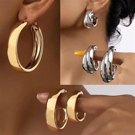 6 пар золотистого и серебристого цветов комплект серег колец для женщин золотой цвет плоский