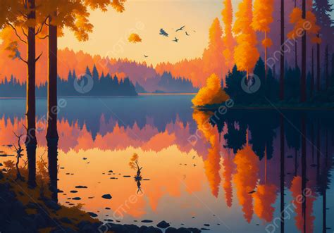 湖邊畫美麗的ai背景風景 自然 湖邊 插图背景圖片和桌布免費下載