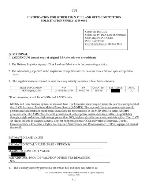 Fillable Online CUI JUSTIFICATION FOR OTHER THAN FULL AND OPEN Fax Email Print PdfFiller