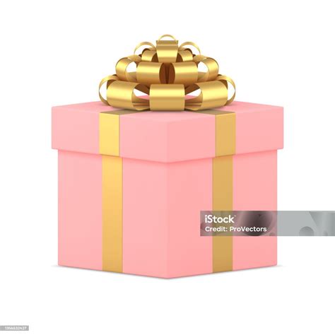 골든 메탈릭 리본 3d 템플릿 벡터 일러스트가 있는 사실적인 핑크 기프트 박스 3차원 형태에 대한 스톡 벡터 아트 및 기타 이미지 3차원 형태 공휴일 금색 Istock