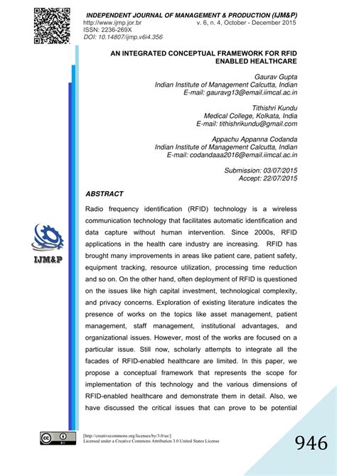 Pdf An Integrated Conceptual Framework For Rfid Enabled Healthcare