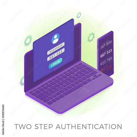 2fa Two Step Authentication 2 Steps Verification Secure Password Concept Isometric Laptop And