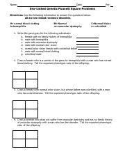 Sex Linked Punnett Square Problems Pdf Name Date Per Sex Linked Genetic Punnett Square