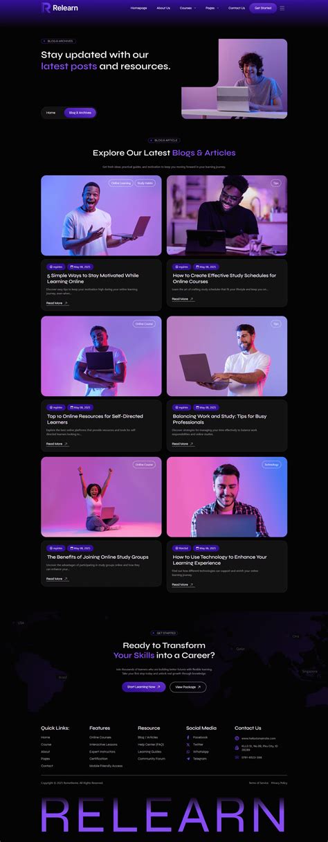 Relearn Online Courses And E Learning Elementor Template Kit Wp Template Kits Ft Relearn And Lms