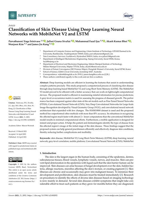 Pdf Classification Of Skin Disease Using Deep Learning Neural Networks With Mobilenet V2 And Lstm