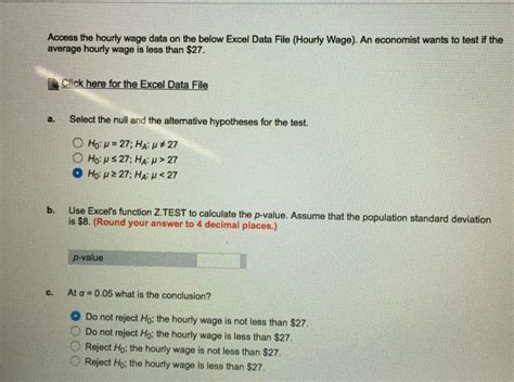 solved access the hourly wage data on the below excel data