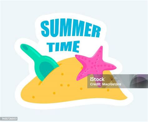 해변 모래와 불가사리에 어린이 특종 여름철 휴식 만화 스티커 디자인의 벡터 그림 0명에 대한 스톡 벡터 아트 및 기타 이미지 0명 관광 리조트 디자인 Istock