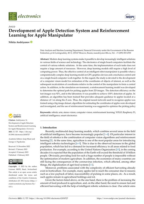Pdf Development Of Apple Detection System And Reinforcement Learning For Apple Manipulator