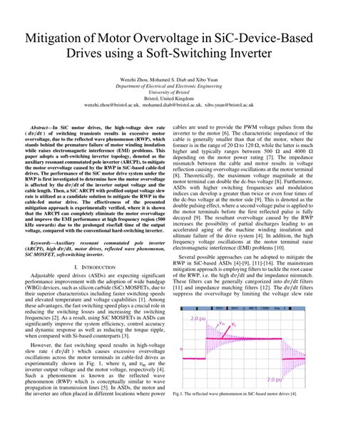 Pdf Mitigation Of Motor Overvoltage In Sic Device Based Drives Using A Soft Switching Inverter