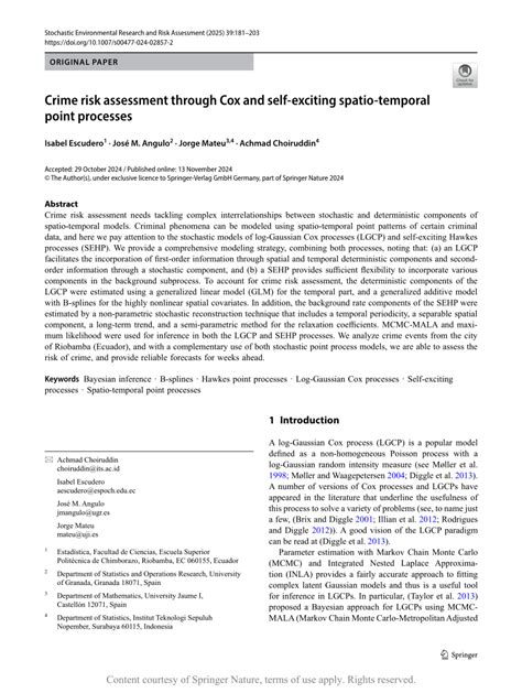 crime risk assessment through cox and self exciting spatio temporal