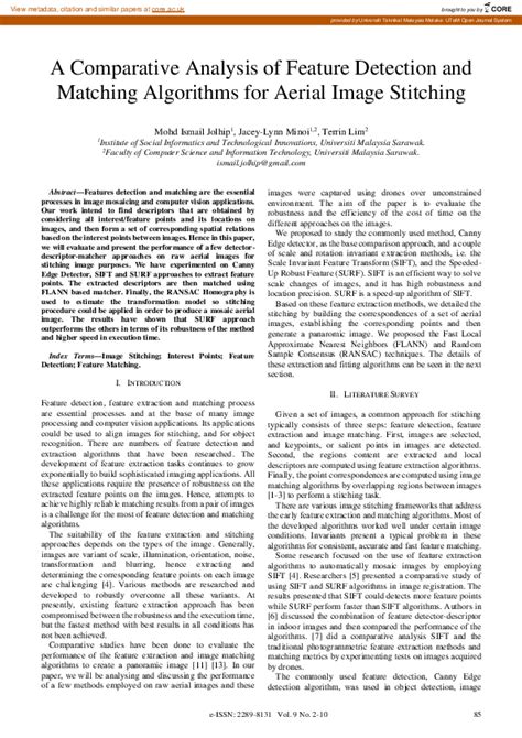 Pdf A Comparative Analysis Of Feature Detection And Matching Algorithms For Aerial Image Stitching