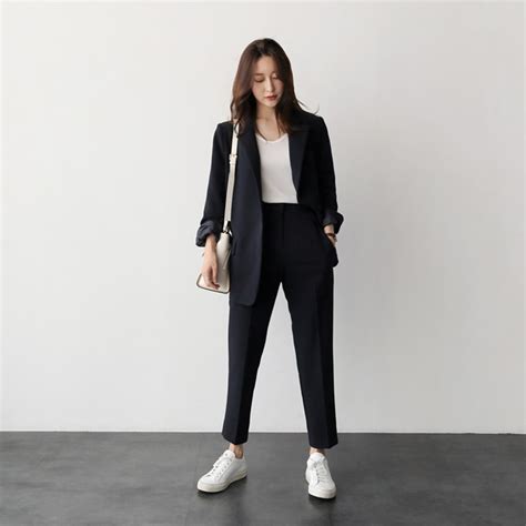女西裝外套九分褲兩件套 經典黑色寬鬆休閒女套裝73xs13【巴黎精品】 Pchome 24h購物