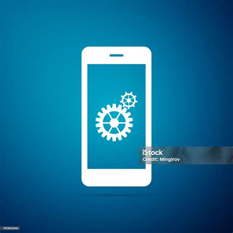 스마트폰 화면 아이콘 파란색 배경에 고립에 설정 합니다 휴대 전화 및 기어 서명 응용 프로그램을 조정 옵션 설정 수리 전화 개념을 수정 평면 디자인입니다 벡터 일러스트 레이