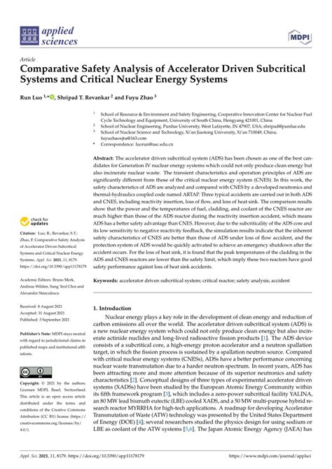 Pdf Comparative Safety Analysis Of Accelerator Driven Subcritical