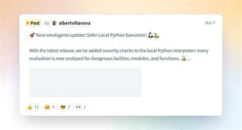Albertvillanova On Hugging Face 🚀 New Smolagents Update Safer Local