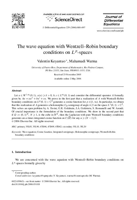 Pdf The Wave Equation With Wentzellrobin Boundary Conditions On Spaces