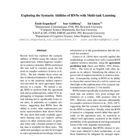 Exploring The Syntactic Abilities Of Rnns With Multi Task Learning