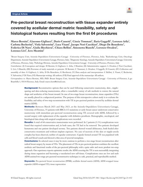 Pdf Pre Pectoral Breast Reconstruction With Tissue Expander Entirely Covered By Acellular