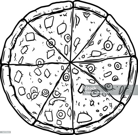 흰색 배경에 피자의 그림입니다 포스터 배너 T 셔츠 엠블럼 디자인 요소 벡터 일러스트레이션 외형선에 대한 스톡 벡터 아트 및 기타 이미지 Istock