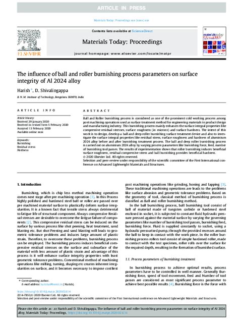 Pdf The Influence Of Ball And Roller Burnishing Process Parameters On Surface Integrity Of Al