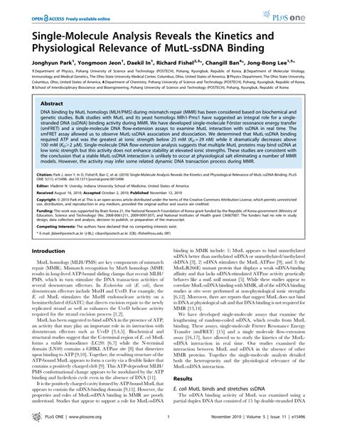 Pdf Single Molecule Analysis Reveals The Kinetics And Physiological