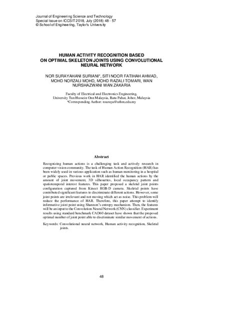 Pdf Human Activity Recognition Based On Optimal Skeleton Joints Using