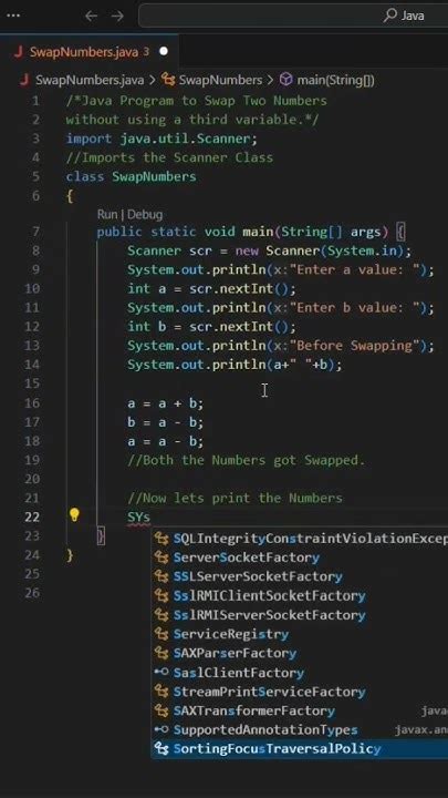 javaprogram to swap two numbers without using a third variable java