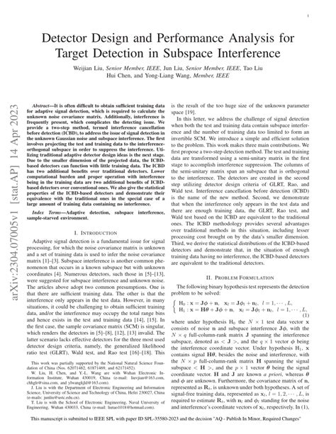 Pdf Detector Design And Performance Analysis For Target Detection In Subspace Interference