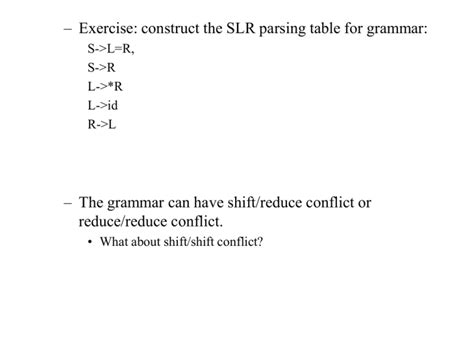 slr parsing table construction exercise