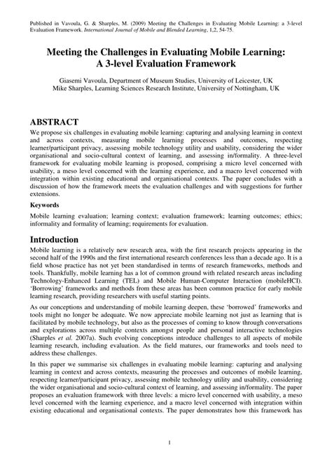 pdf meeting the challenges in evaluating mobile learning a 3 level