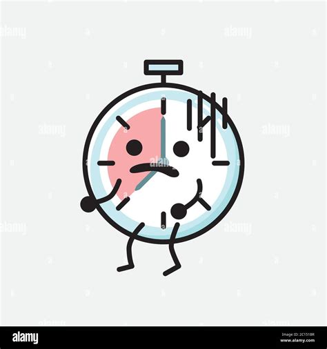 An Illustration Of Cute Timer Clock Mascot Vector Character In Flat