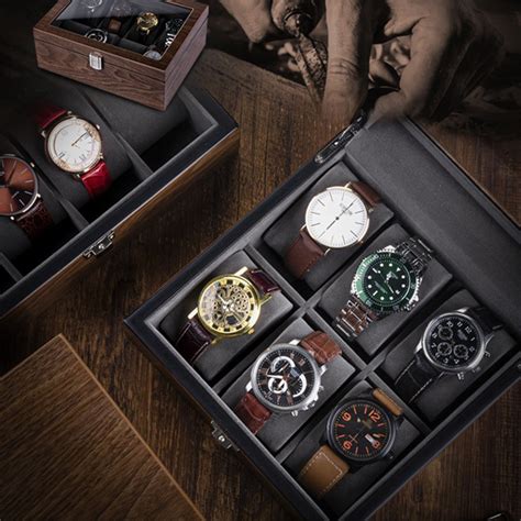 Badubg Кутия за часовник от орехово дърво Калъф за органайзер Мъжки