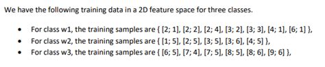 Solved We Have The Following Training Data In A 2d Feature