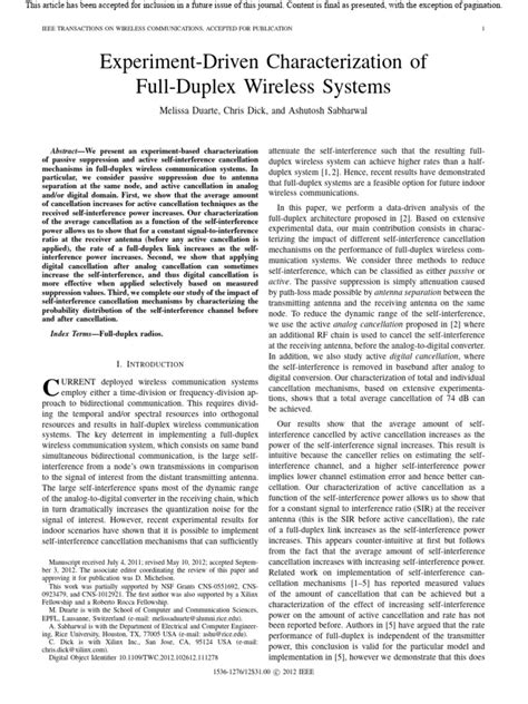 experiment driven characterization of full duplex wireless systems pdf duplex