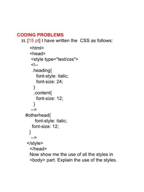 Solved Coding Problems 11 15 Pt I Have Written The Css As