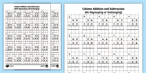 Editable 2 Digit Column Addition And Subtraction Worksheet Worksheet