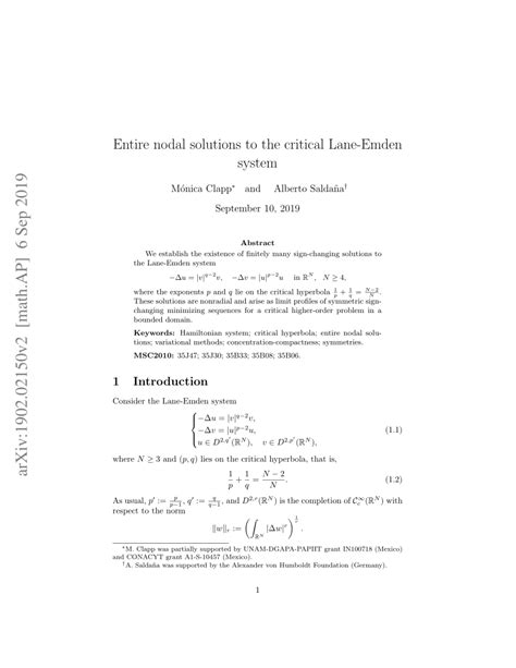 Pdf Entire Nodal Solutions To The Critical Lane Emden System