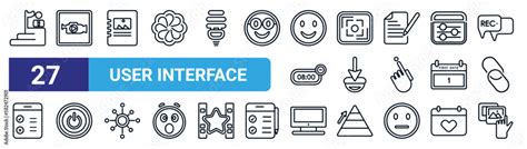 Set Of 27 Thin Line User Interface Icons Such As Hdpe 2 3 Pvc C Pap 81 Go Back Button Mouse