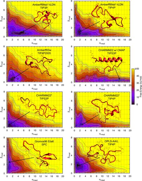 Free Energy Of Rat Amylin As A Function Of αrmsd And βrmsd For Various