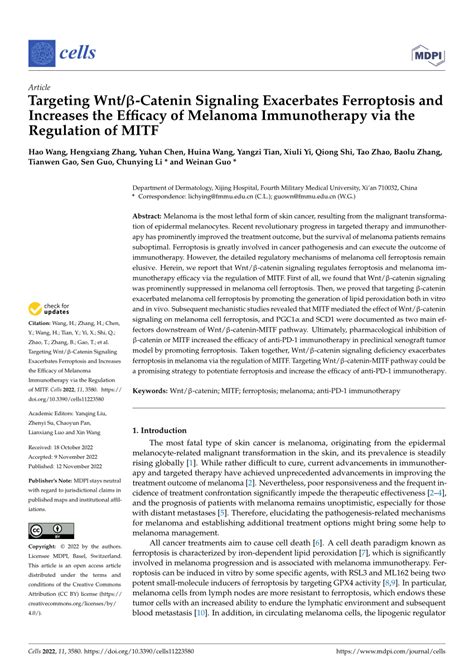 PDF Targeting Wnt β Catenin Signaling Exacerbates Ferroptosis and