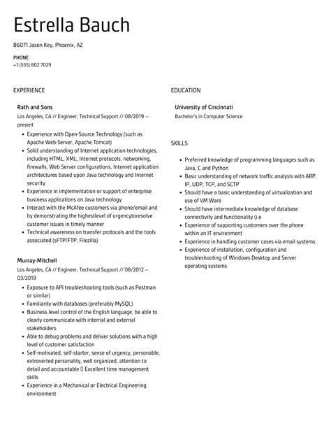 Engineer Technical Support Resume Samples Velvet Jobs