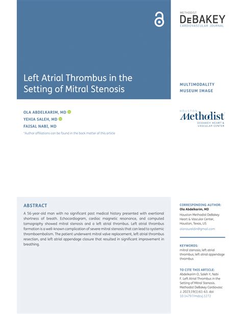 Pdf Left Atrial Thrombus In The Setting Of Mitral Stenosis