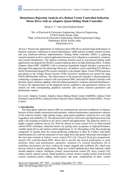 Pdf Disturbance Rejection Analysis Of A Robust Vector Controlled Induction Motor Drive With An