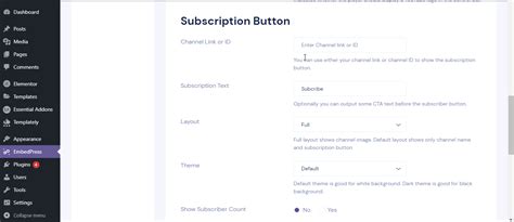 how to configure and embed youtube subscribe button with embedpress